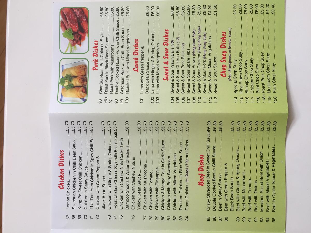 Menu at Number One Chinese Cuisine restaurant, Croydon, 1