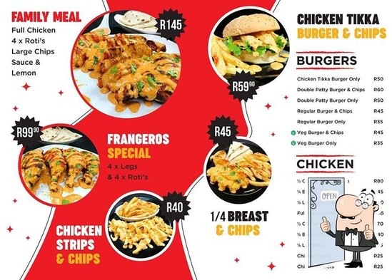Menu at Frangeros Cornubia Mall restaurant, Blackburn