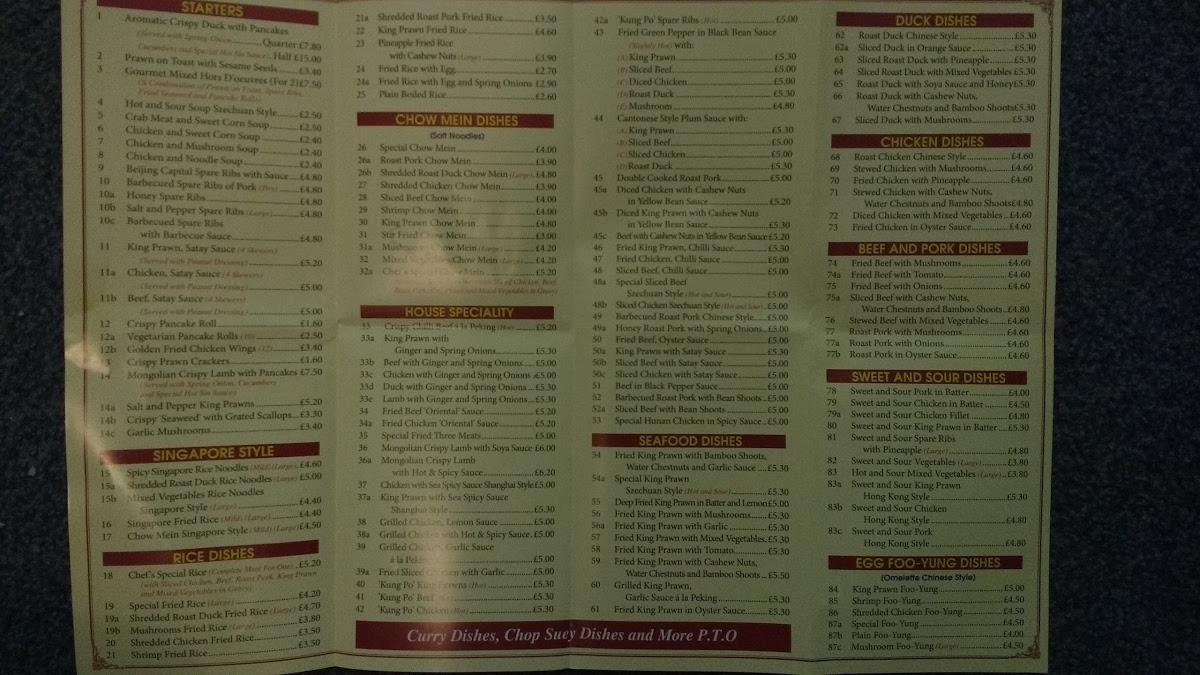 Menu at Shrub End Takeaway fast food, Colchester