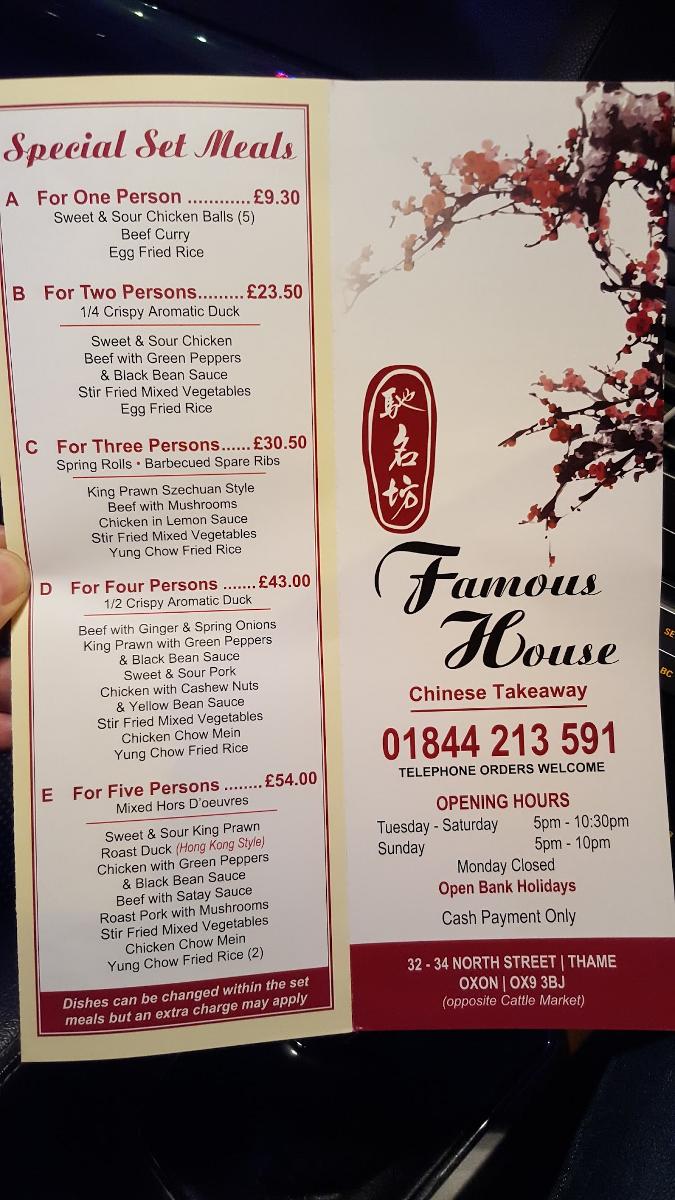 Menu at Famous House fast food, Thame