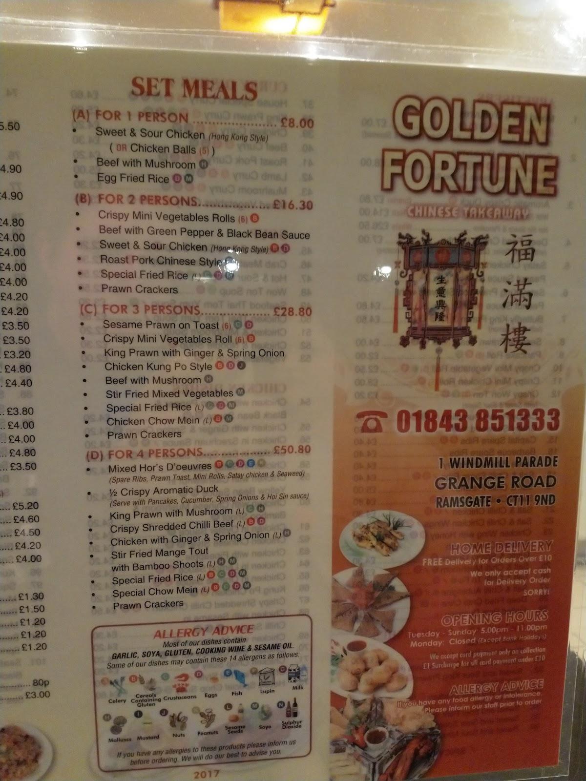 Menu at Golden Fortune restaurant, Ramsgate
