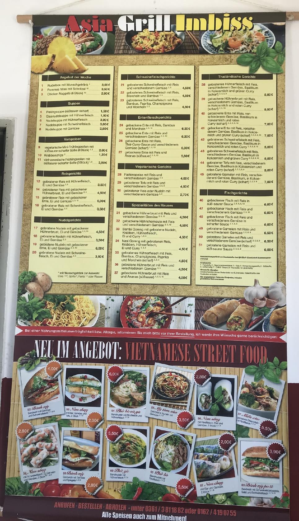 Speisekarte von Asia Grill Imbiss pub & Bar, Erfurt