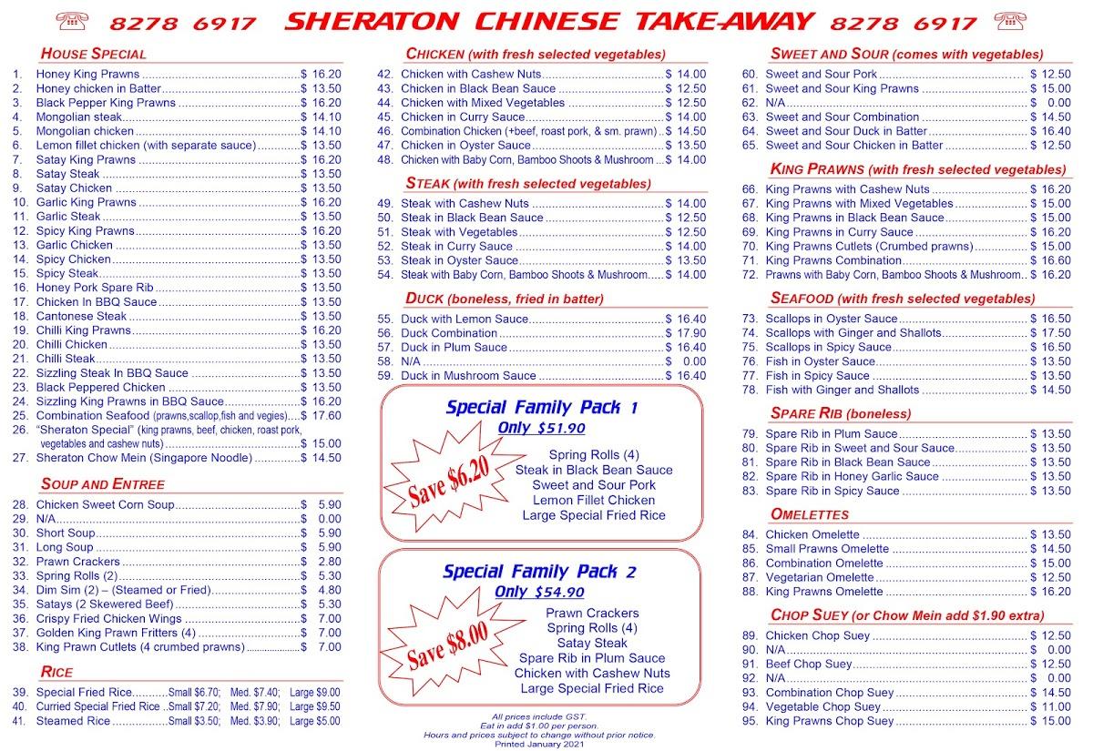 Menu at Sheraton Chinese Take Away Foods fast food, Blackwood