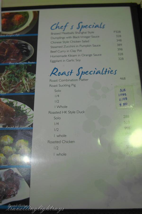 Menu at Zong restaurant, Muntinlupa