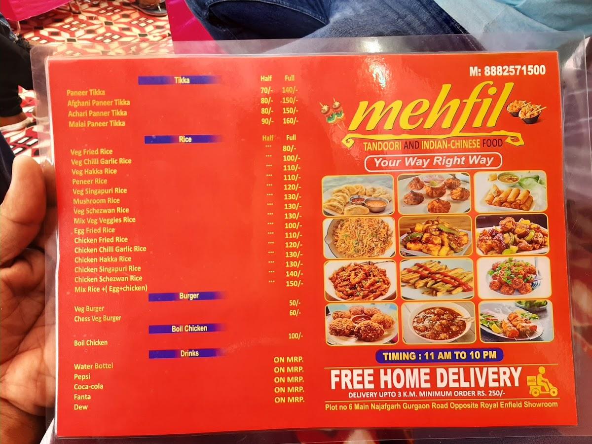 Menu at Mehfil Tandoori and Indian -Chinese food, Delhi