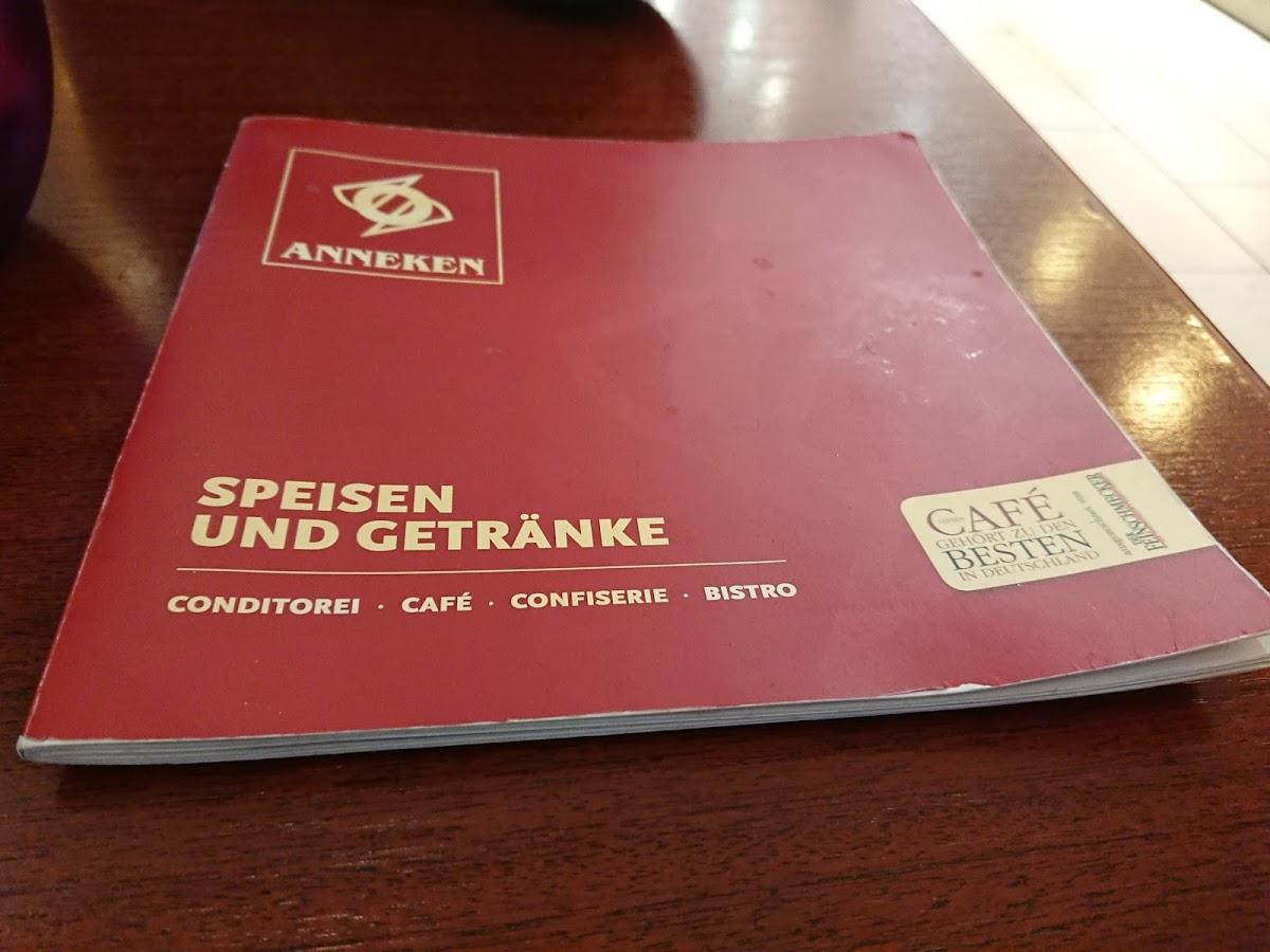 Menu at Anneken cafe, Meppen
