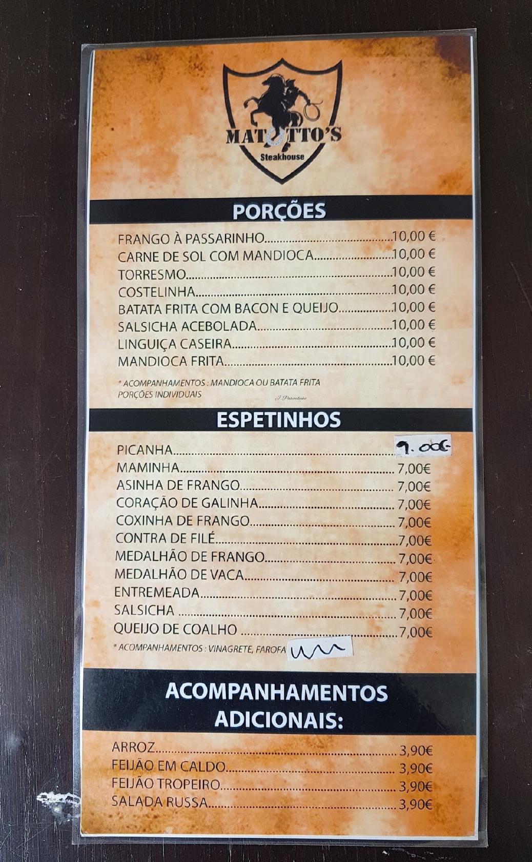 Menu em. restaurante, Corroios
