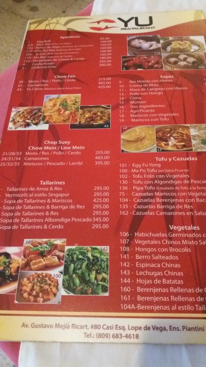 Menu at Restaurant Chino Yu, Santo Domingo