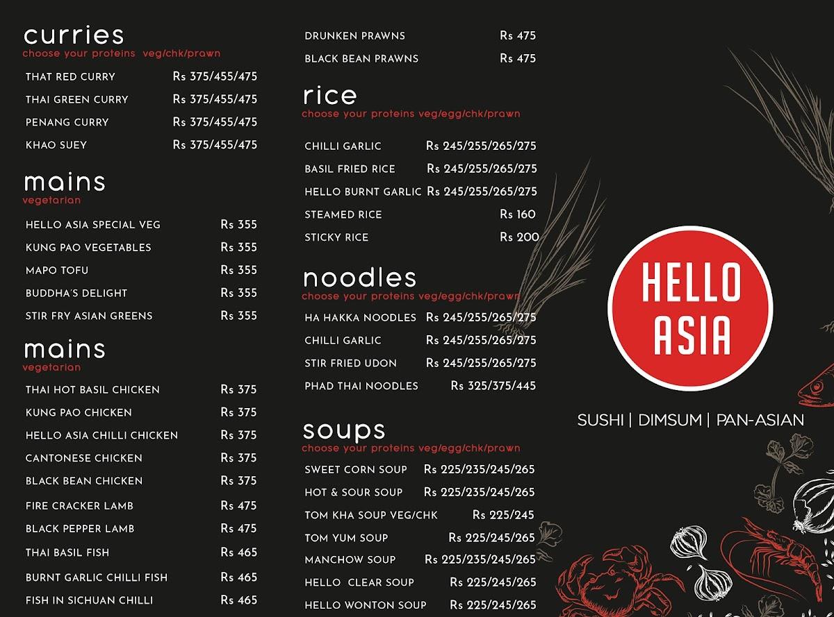 Menu at Hello Asia, New Delhi