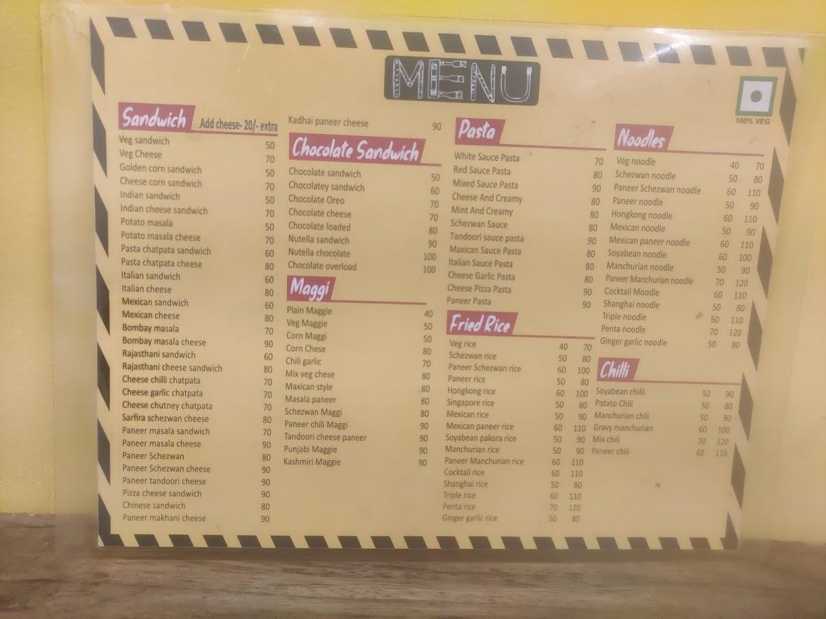 Menu at Street food garage cafe, Raipur