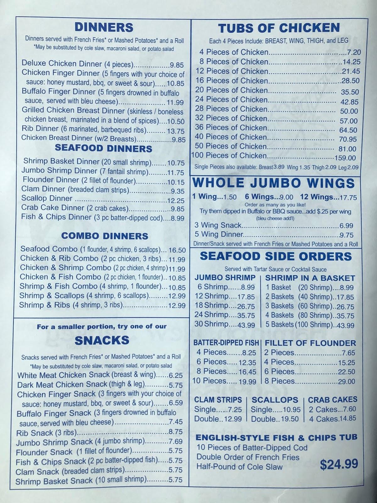 Menu at Chicken Holiday restaurant, Hamilton Township, White Horse Ave