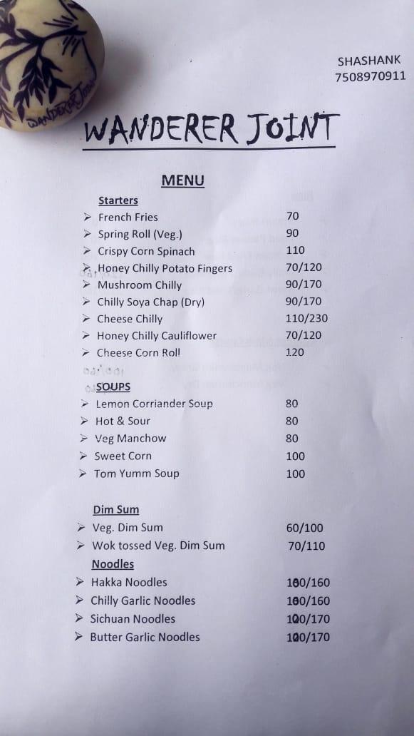 Menu at Wanderer Food Joint, Panchkula