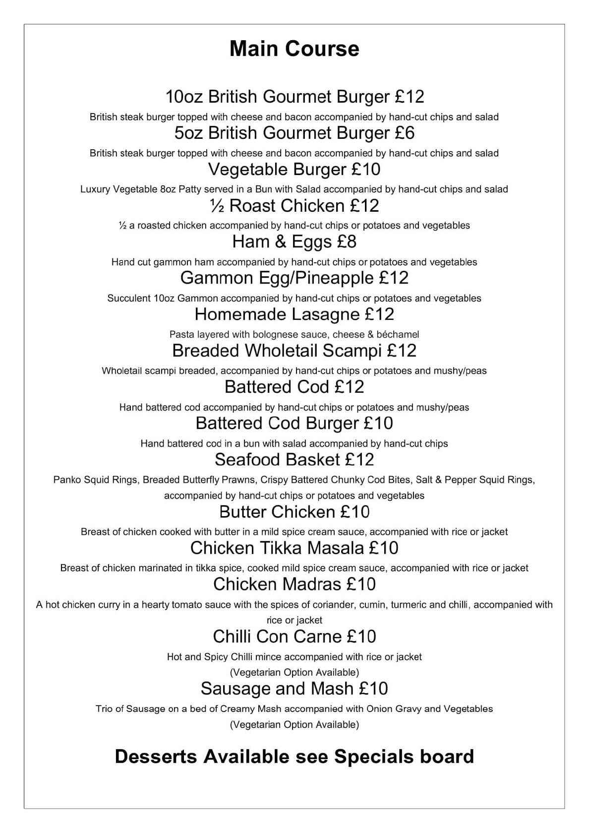 Menu at Lion House Bed and Breakfast restaurant, Combe Martin