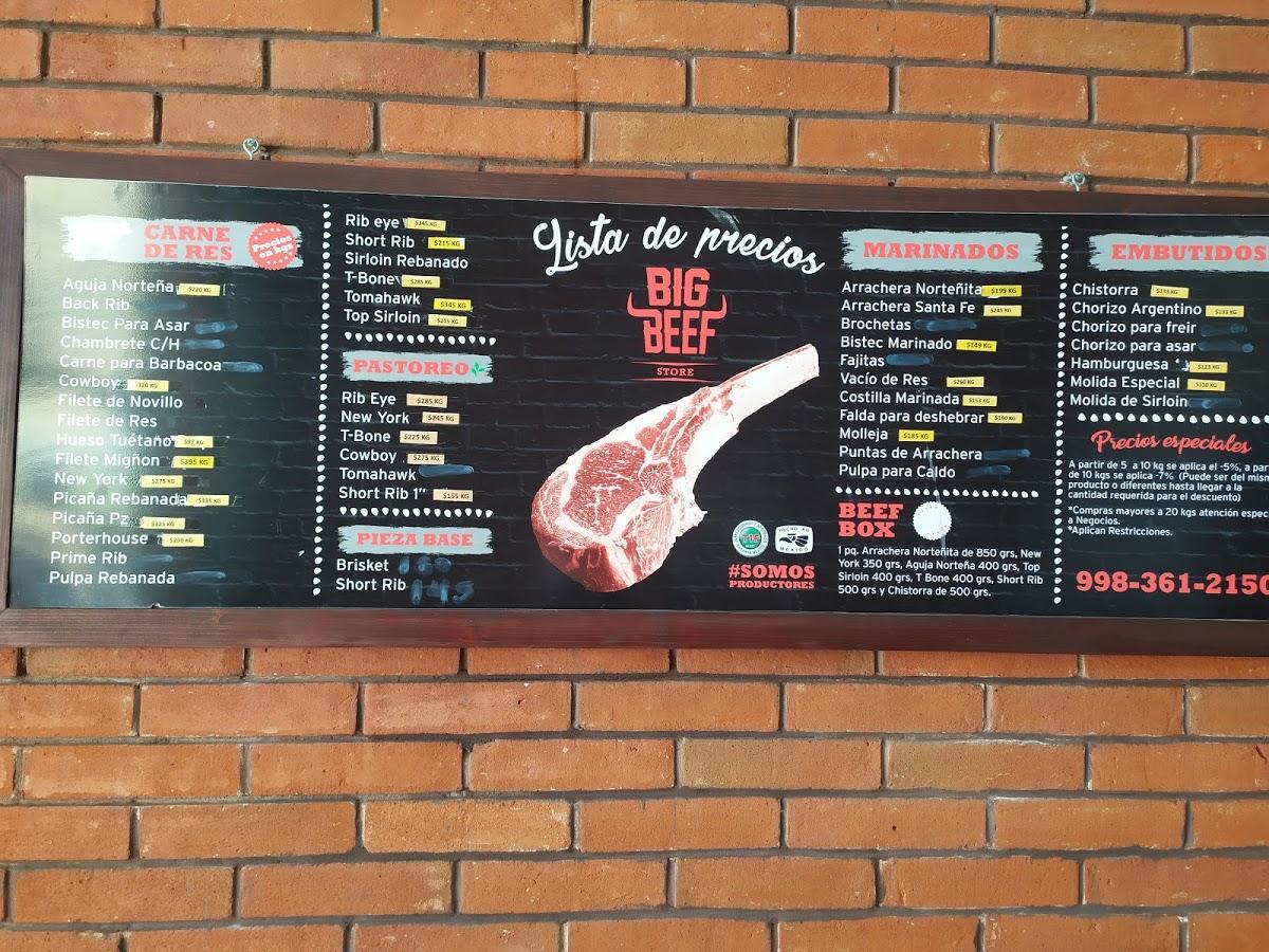 Carta de Big Beef Carnes Santa Fe Cancún, Cancún
