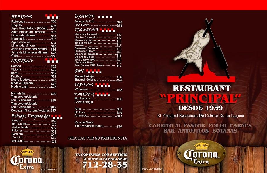 Carta de Restaurant "EL PRINCIPAL", Torreón