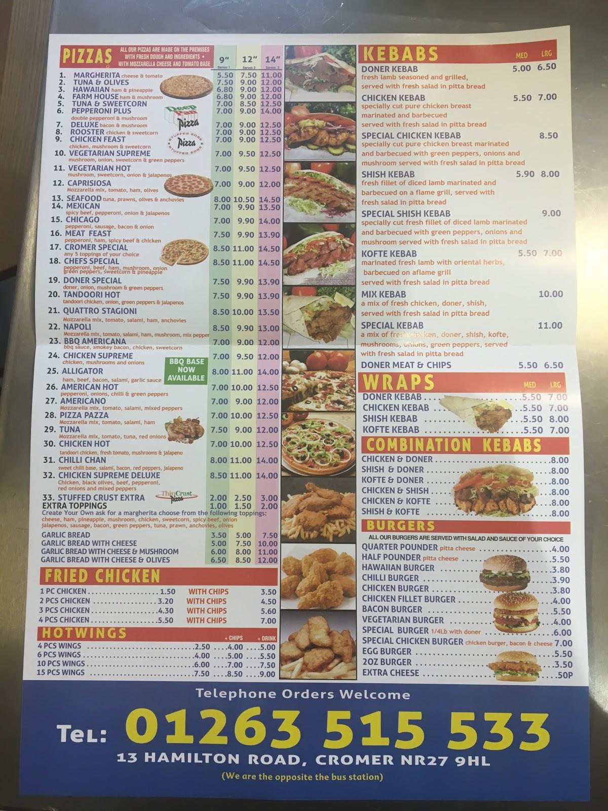 Menu at Cromer Pizza & Kebab fast food, Cromer