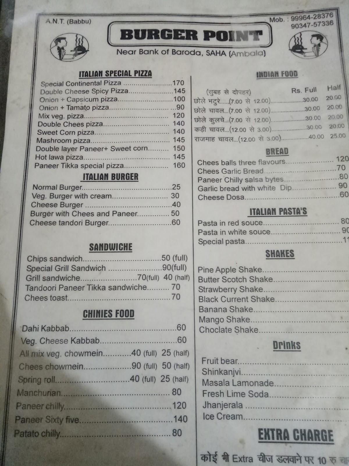 Menu at Tiwari Burger Point, Saha