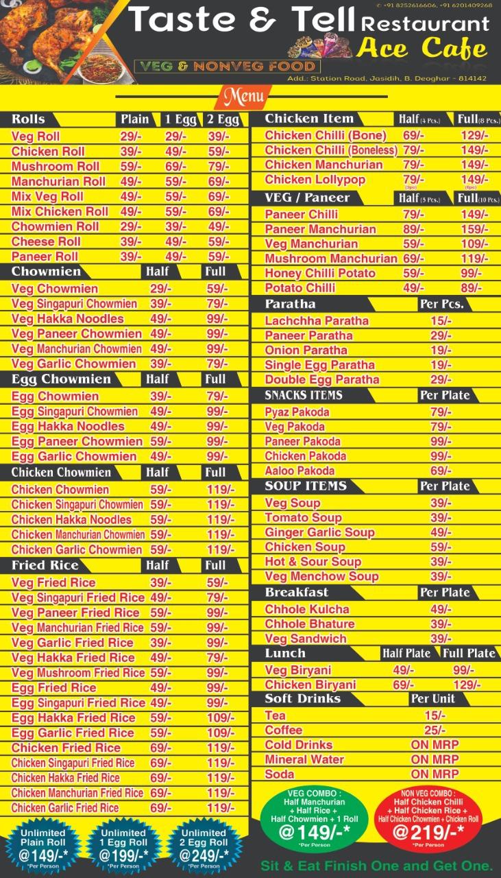 Menu at Taste and tell restaurant AC cafe, Jasidih