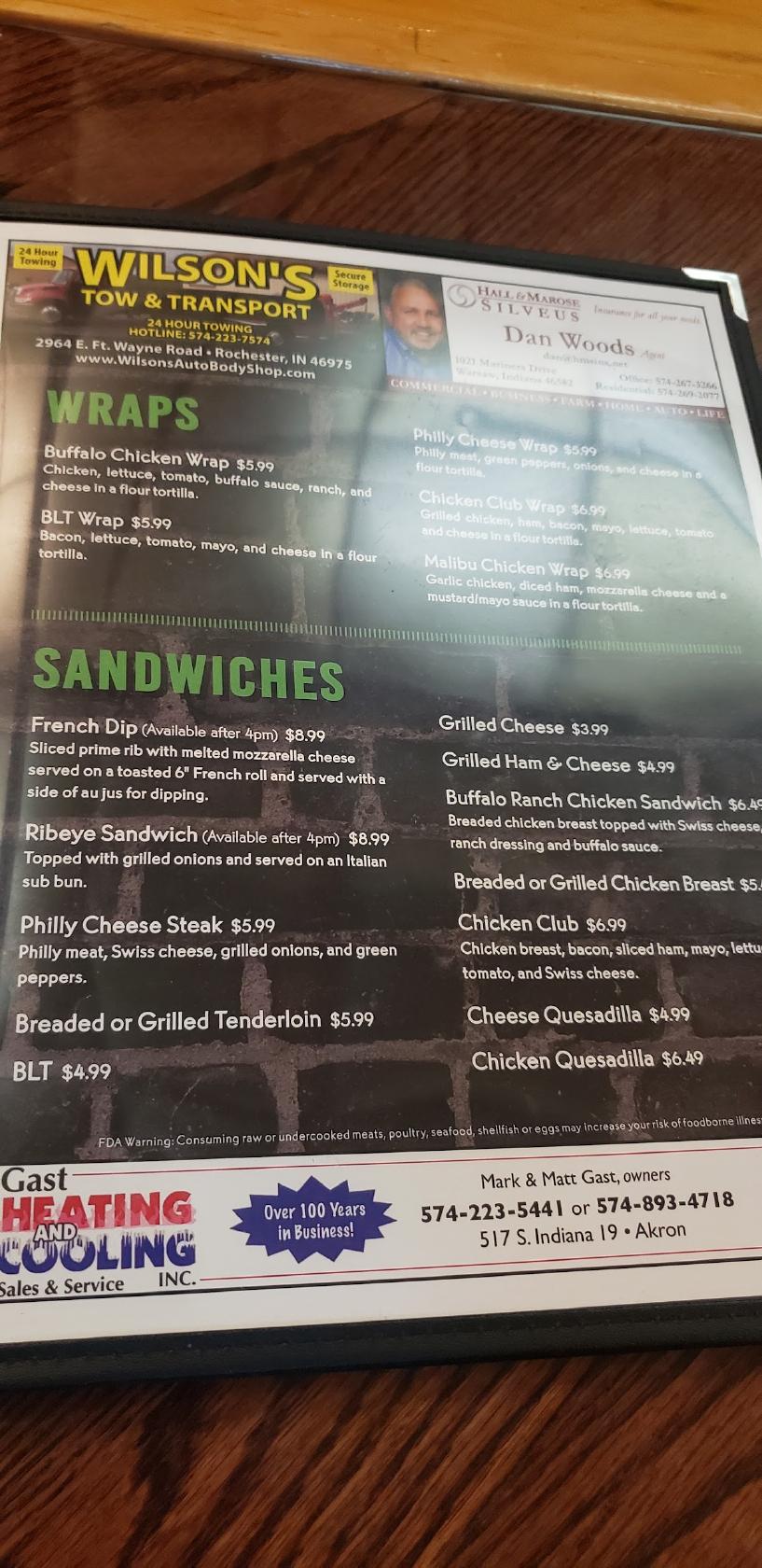 Menu at Bull Dog Saloon pub & bar, Mentone