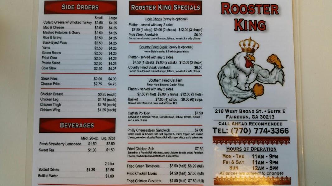 Menu at Rooster King Fried Chicken restaurant, Fairburn