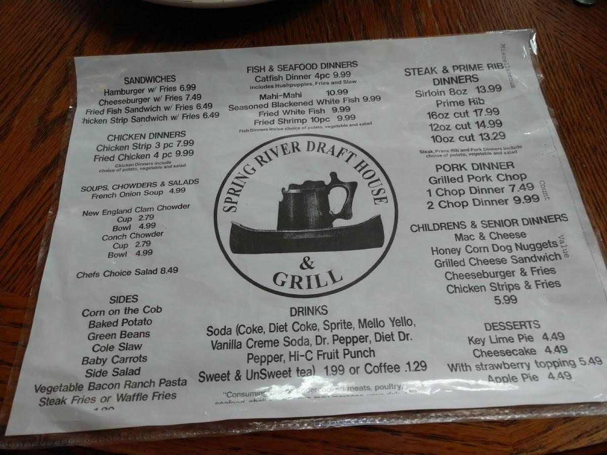 Menu at Spring River Draft House & Grill restaurant, Hardy