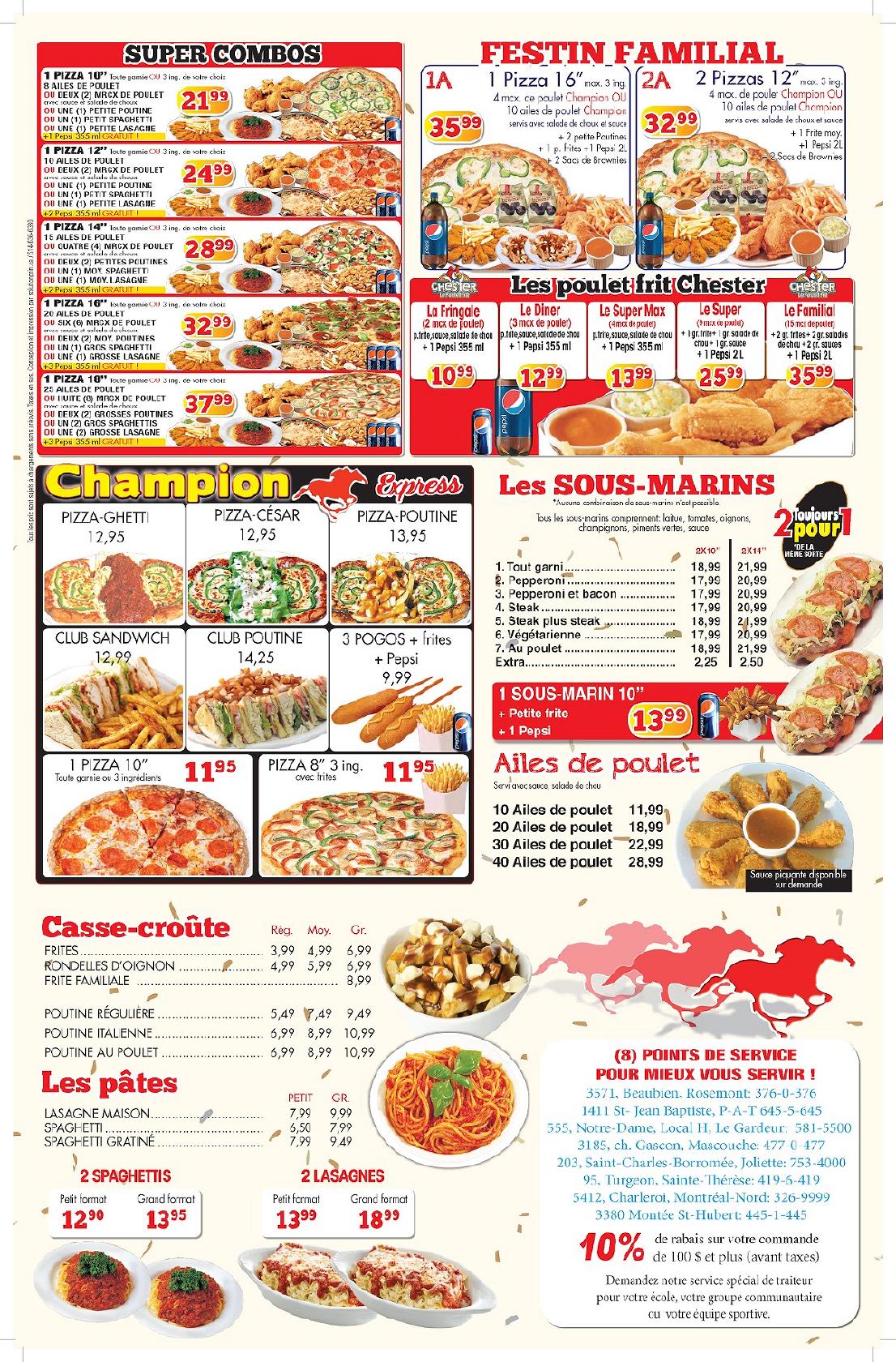 Menu au Champion Pizza - Pointe-Aux-Trembles pizzeria, Montréal, Bd ...