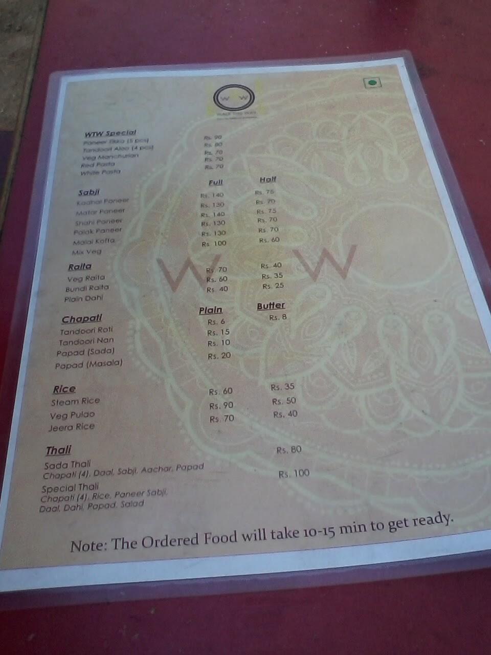 Menu at Walk This Way, Jaipur