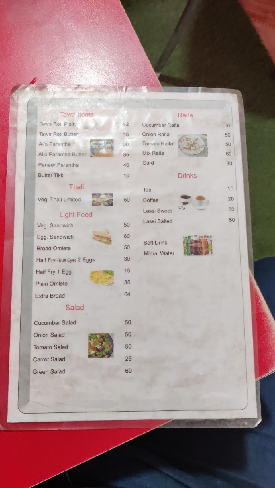 Menu at Hotel Red Fort, Manali