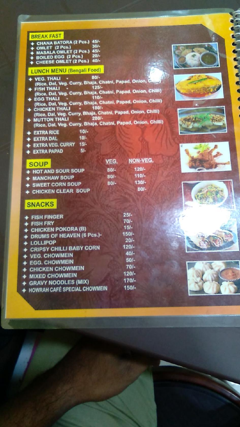 Menu at Howrah cafe, Howrah