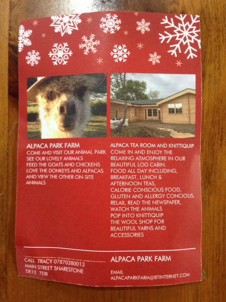 Menu at Alpaca Park Farm cafe, Oakthorpe and Donisthorpe