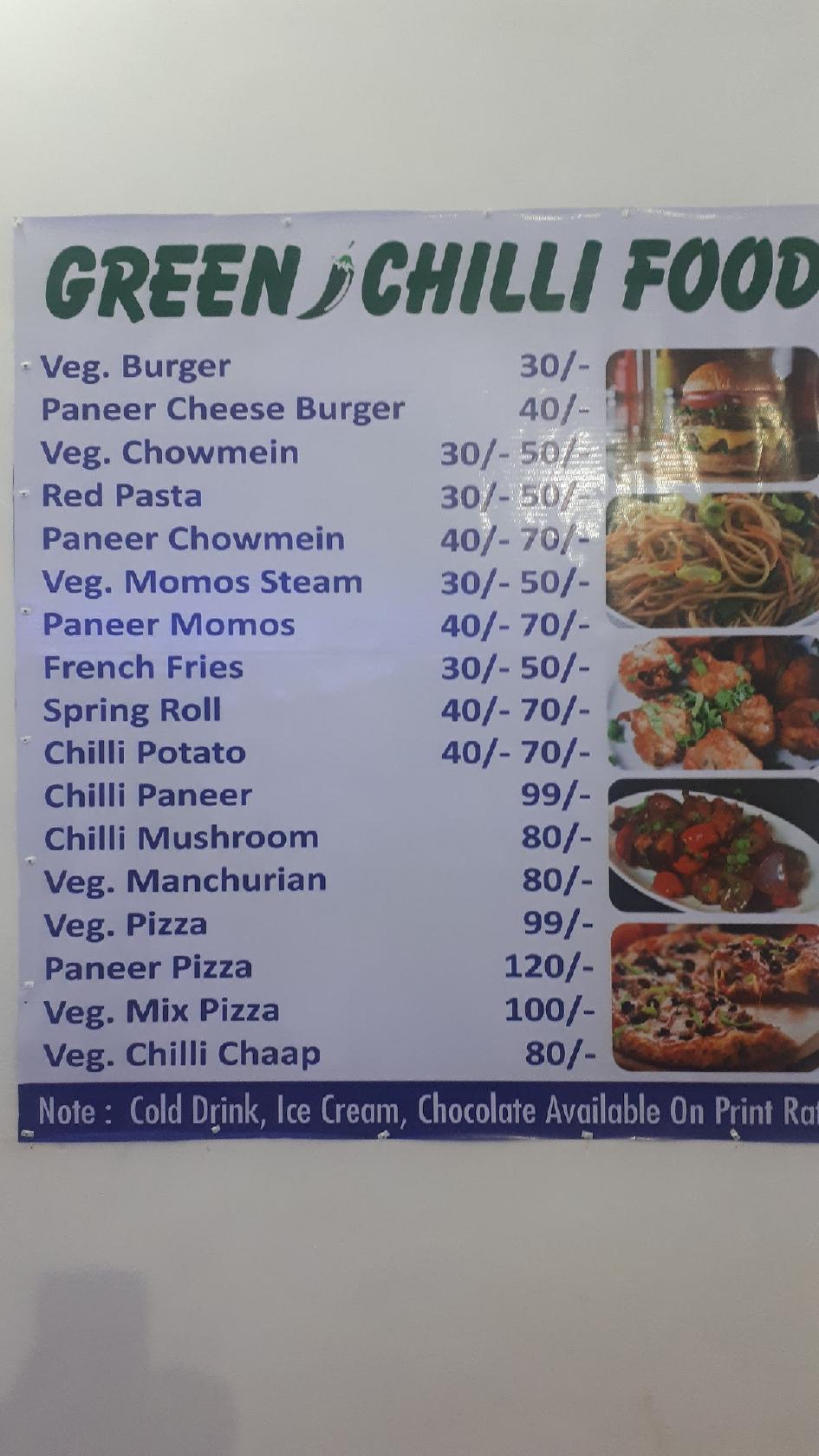 Menu at Green Chilli food, Rewari