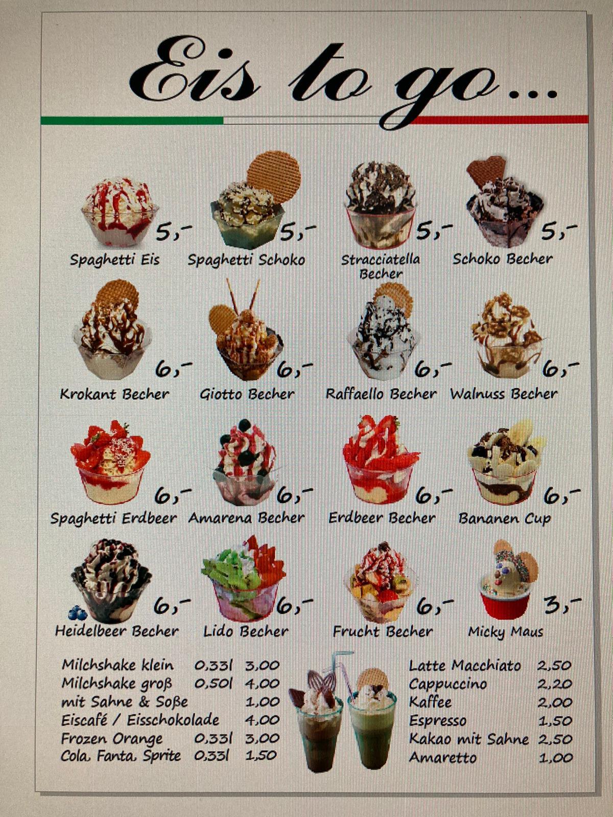 Speisekarte von Eiscafé Lido to go, Issum