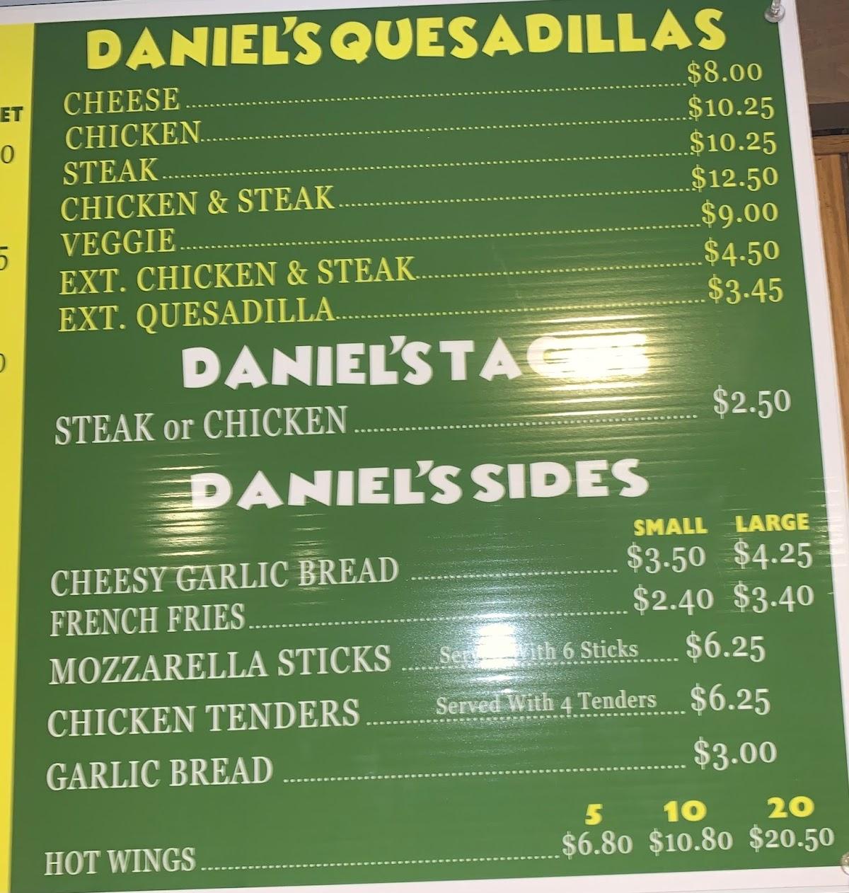 Menu at DANIELS PIZZA #2 restaurant, Manning