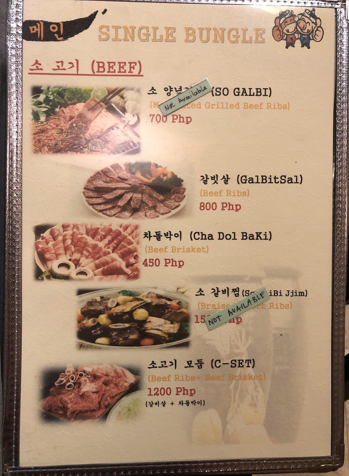 Carta de 싱글벙글 Single Bungle Korean restaurant, Mabalacat