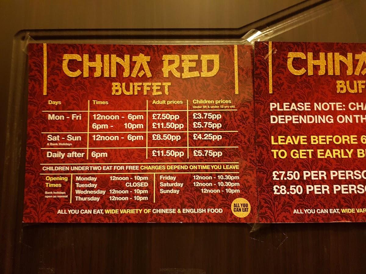 Menu at China Red Buffet & Restaurant, Darlington