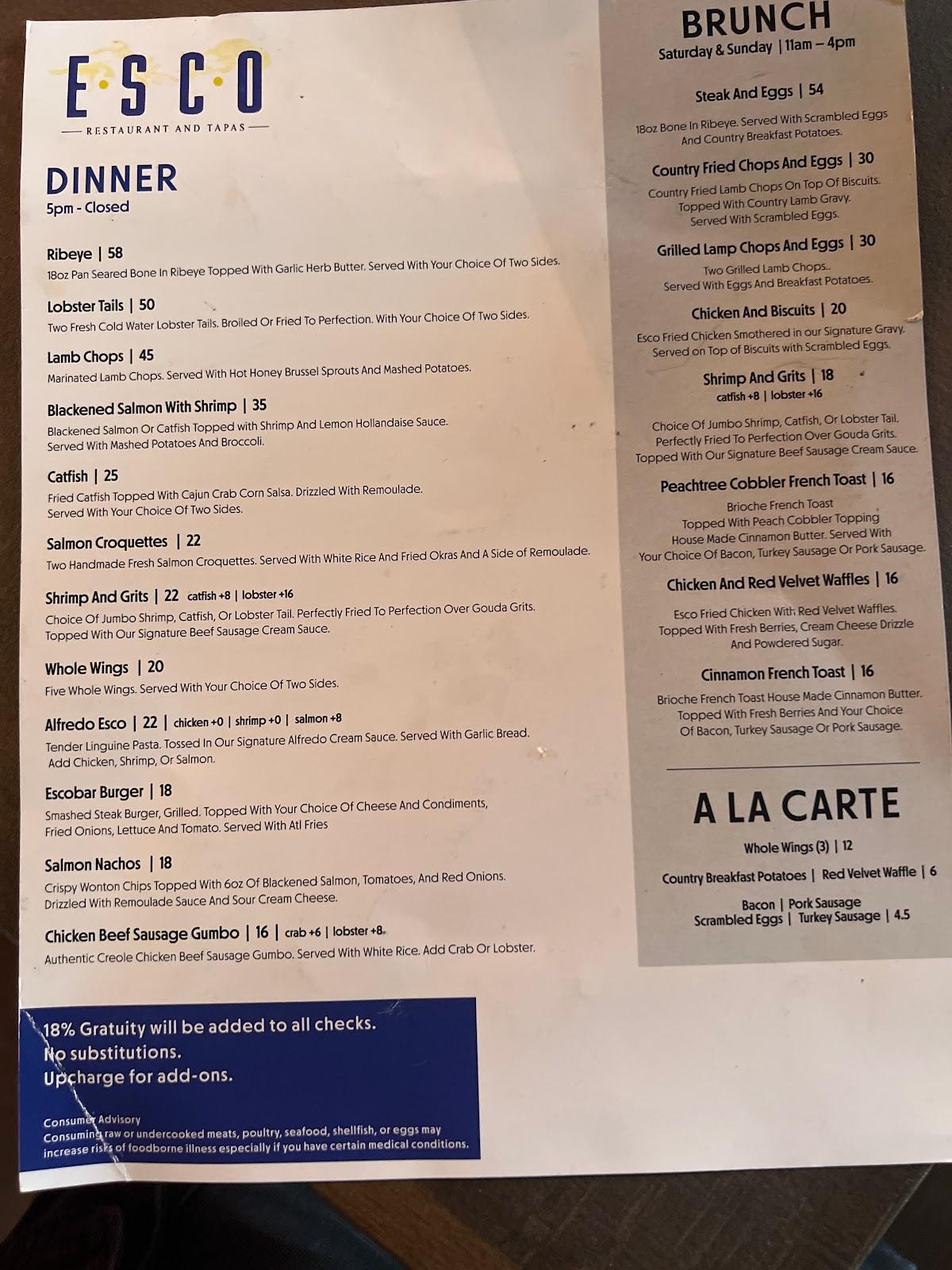 Esco Restaurant & Tapas in Columbus - Restaurant menu and reviews