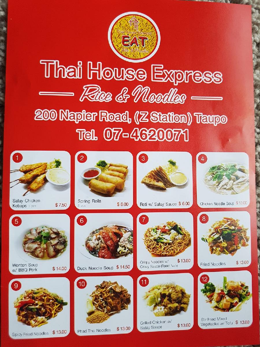 Menu at Thai House Express Rice & Noodles restaurant, Taupo