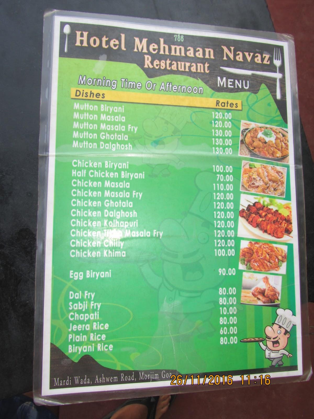 Menu at Hotel Mehman Nawaz Restaurant, Morjim