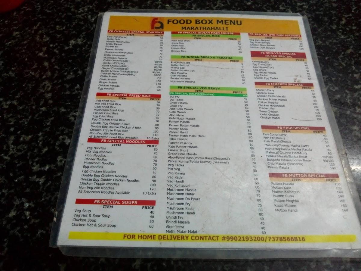 Menu at Food box, Bengaluru, XP45+42V