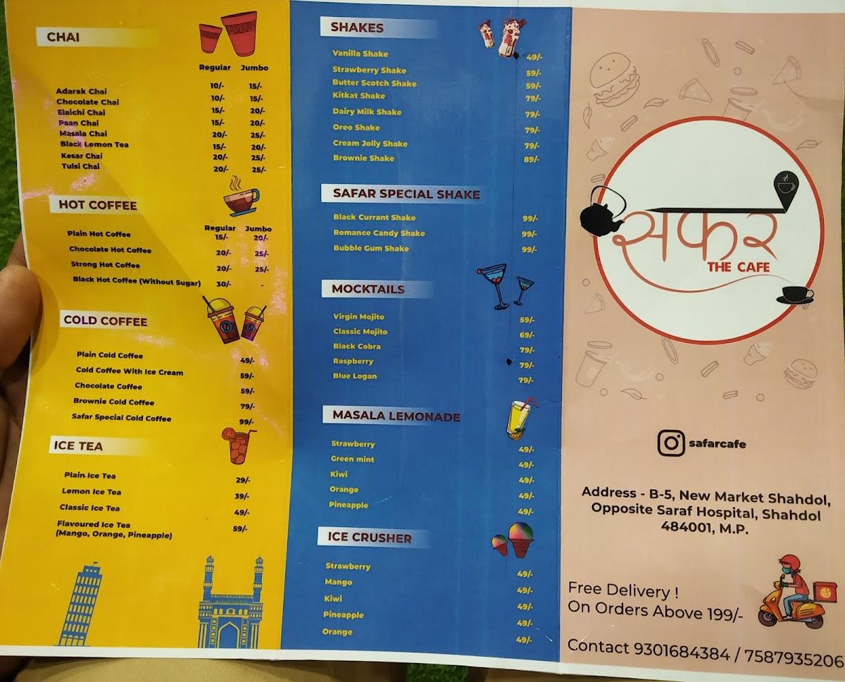 Menu at Safar - The Cafe, Shahdol