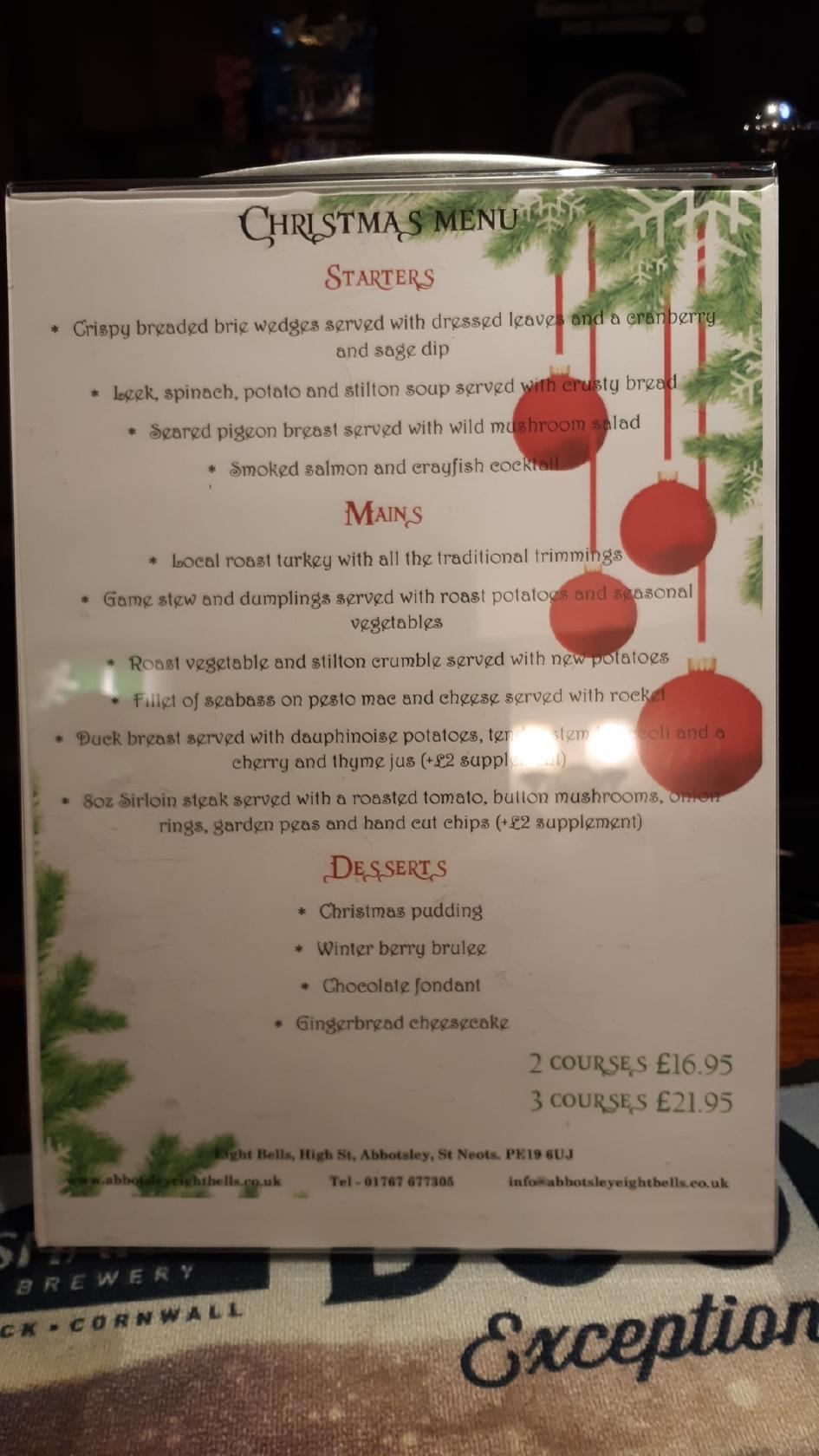 Menu at The Eight Bells pub & bar, Abbotsley, High St
