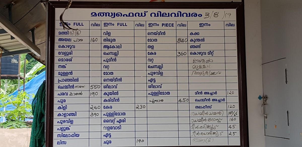 Menu at Matsyafed Fish Mart, Mavelikara