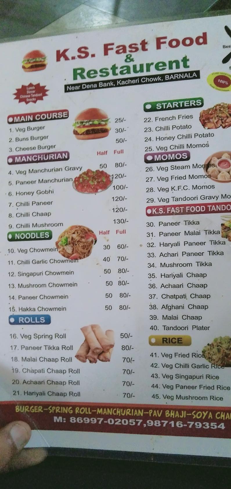 Menu at K.S.FAST.FOOD, Barnala