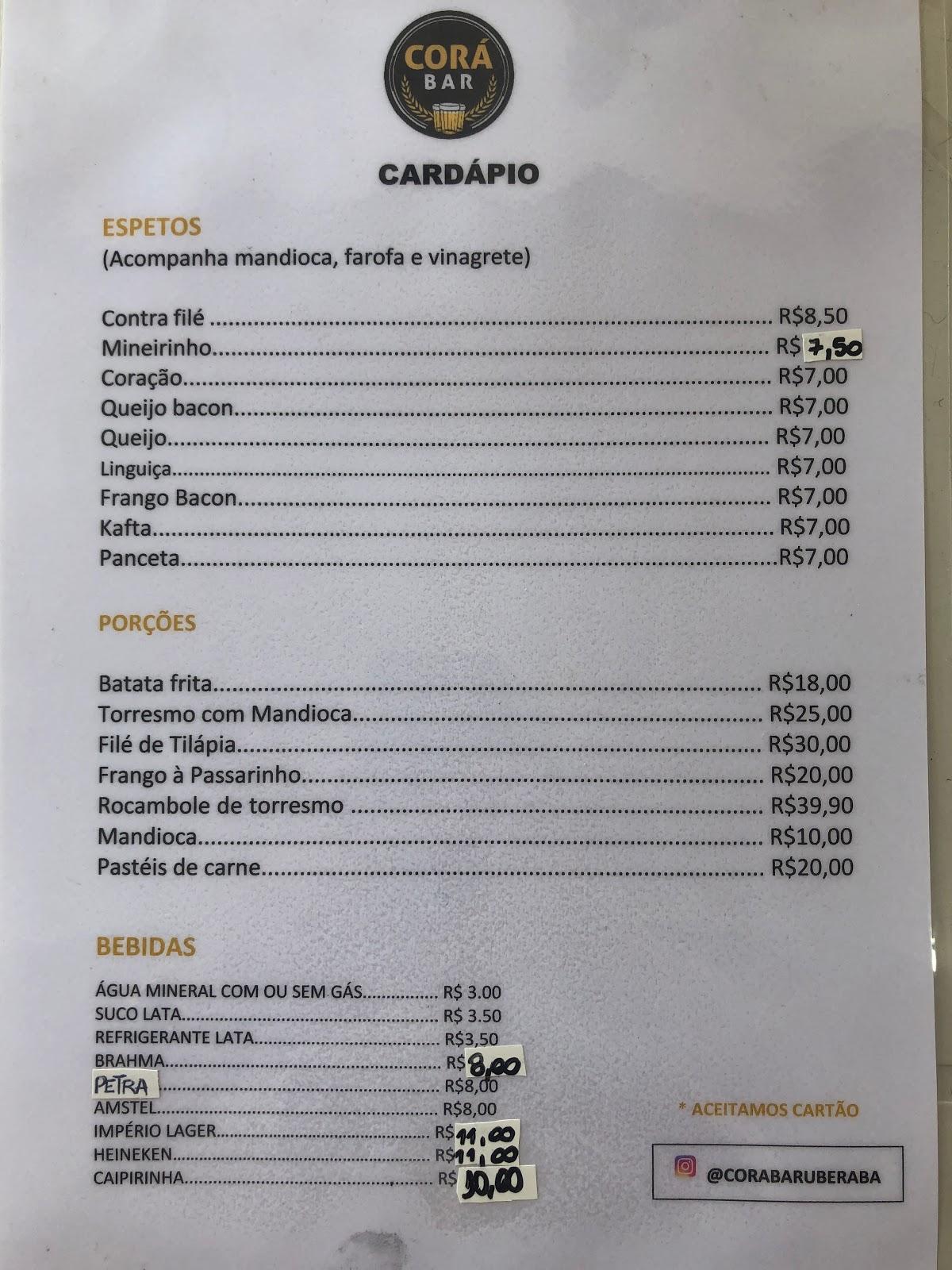 Menu em Corá Bar, Uberaba