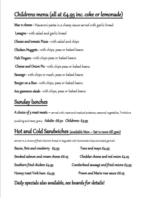 Menu at The Castle Arms pub & bar, Staveley, 6 Woodhouse Ln