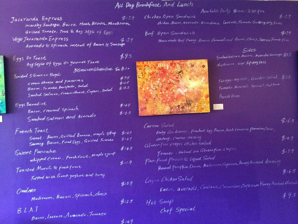 Carta de Jacaranda Cafe, Auckland, 470 Beach Road Murrays Bay