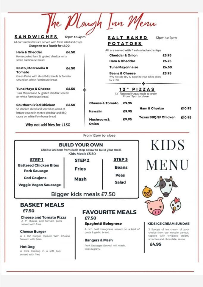 Menu at The Plough Inn & Fun Farm Lebberston pub & bar, Scarborough ...