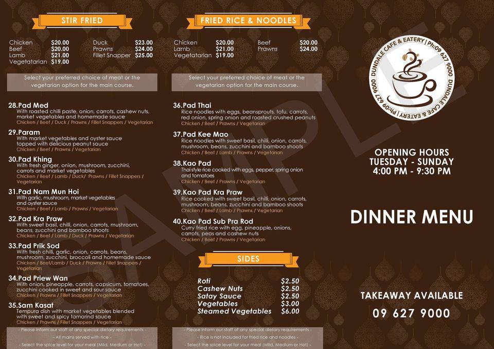 Menu at Dundale's Fusion Fijian Cafe & Eatery, Auckland