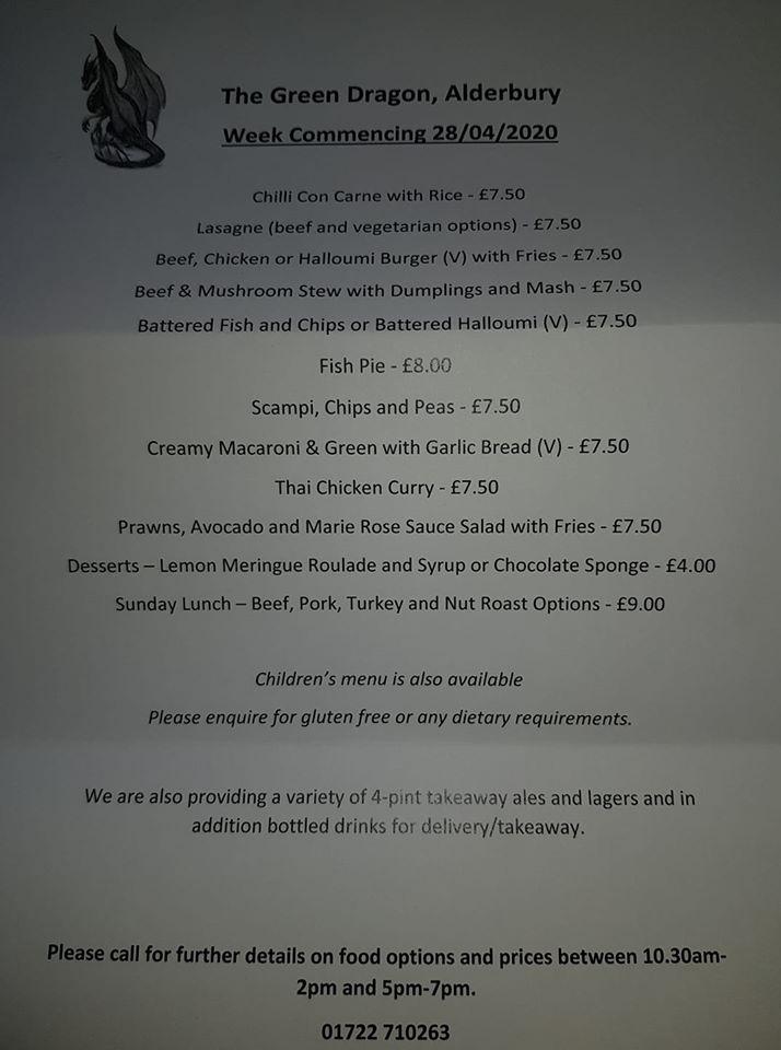 Menu at The Green Dragon pub & bar, Alderbury