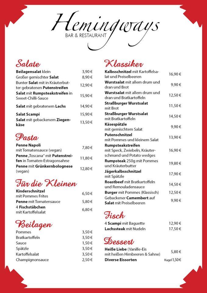 Speisekarte von Hemingways pub & Bar, Baden-Baden